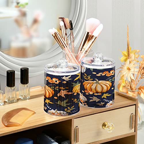 Kigai Autumn Pumpkins Qtip Holder Dispenser - 14OZ Clear Plastic Apothecary Jars Food Storage Jar with Lids Bathroom Canister Organizer for Coffee, Tea, Candy, Floss (2Pack)