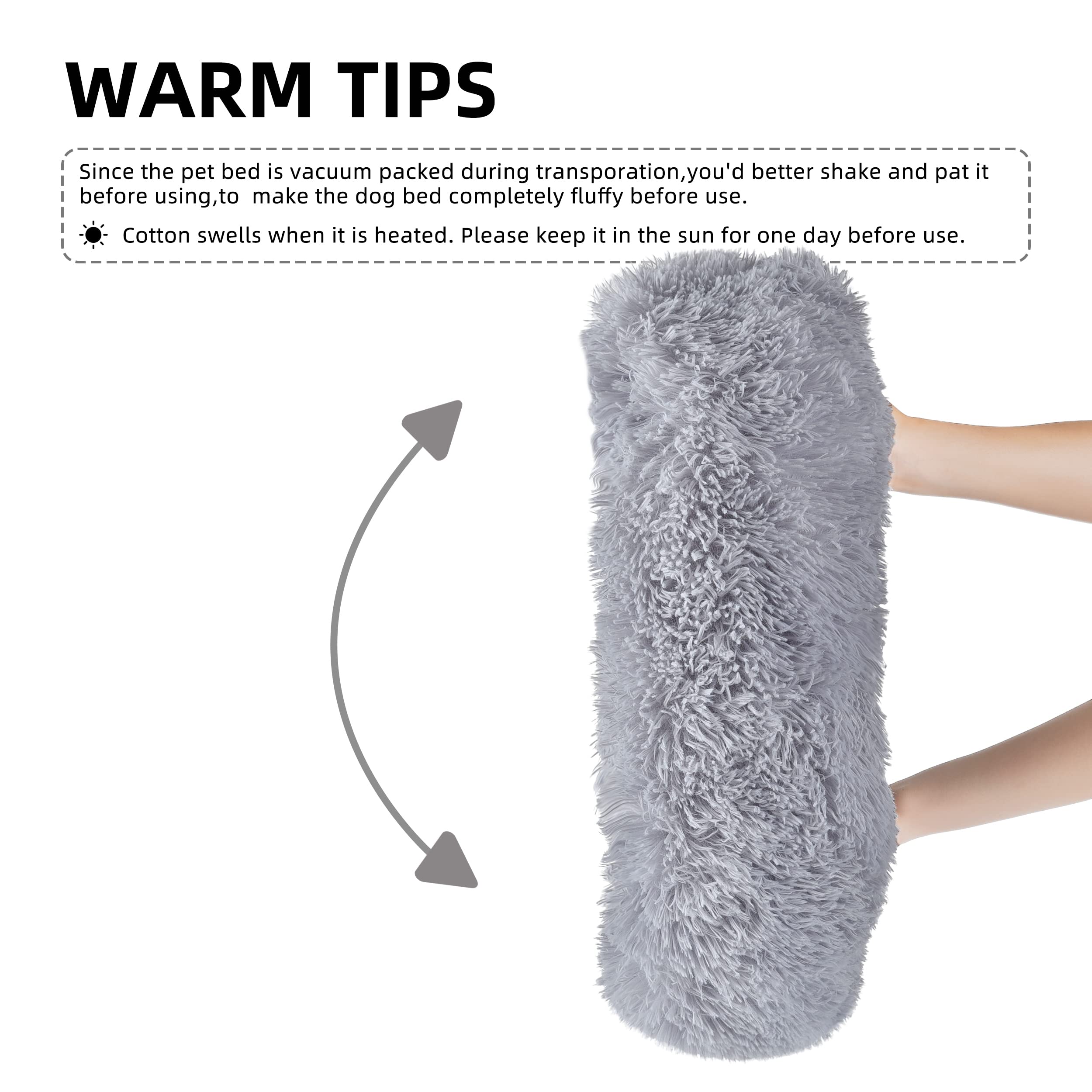Aalklia Dog Bed Plush Anti-Anxiety Indoor Washable,Soft,Calming Sleep Cuddler with Anti-Slip Bottom,20",Grey