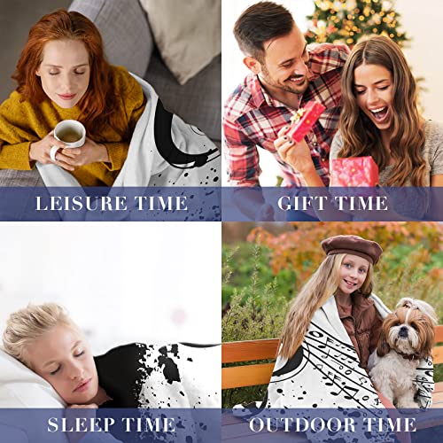 Music Note Throw Blanket, Super Soft Comfortable Bed Blanket, Luxury Fuzzy Cozy Warm Blanket for Sofa Couch Bed (Black White, Throw 50" x 60")