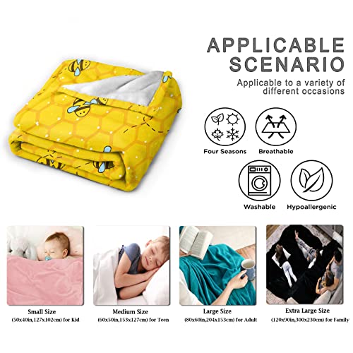 Honeycomb Cute Bee Yellow Blankets for Couch Sofa Bed Fleece Throw Blanket Super Soft Lightweight Warm Gift for Kids Women Indoor Home Decor 40"x30" for Pets
