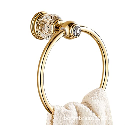 Hand Towel Holder Gold Inlaid Crystal Diamond Towel Ring, Towel Rack, Polished Gold Bathroom Wall Mounted Towel Holder Round Towel Hanger Towel Hanger (Color : Gold)