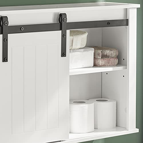 Haotian Kitchen Bathroom Wall Cabinet with Barn Door Garage Laundry Room Wall-Mounted Storage Unit Bath Organizer with Shelf, White BZR71-W