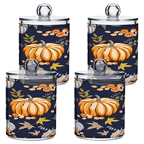 Kigai Autumn Pumpkins Qtip Holder Dispenser - 14OZ Clear Plastic Apothecary Jars Food Storage Jar with Lids Bathroom Canister Organizer for Coffee, Tea, Candy, Floss (2Pack)