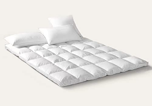 ROSE FEATHER Goose Down Feather Bed Mattress Topper,Down Matress Topper Cover with Straps,Plush Soft Fluffy Baffled Pillowtop Mattress Pad Feather Topper RV King-All Season(Size:72x80inchs)