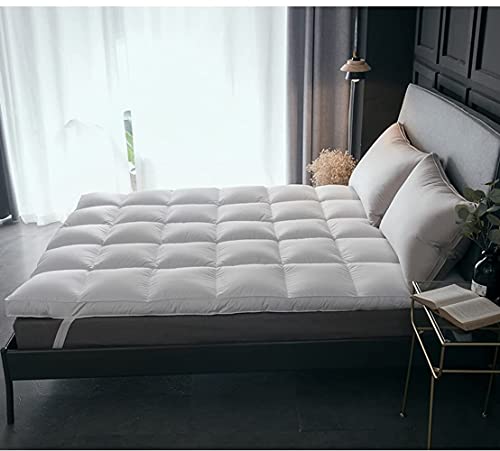 ROSE FEATHER Goose Down Feather Bed Mattress Topper,Down Matress Topper Cover with Straps,Plush Soft Fluffy Baffled Pillowtop Mattress Pad Feather Topper RV King-All Season(Size:72x80inchs)
