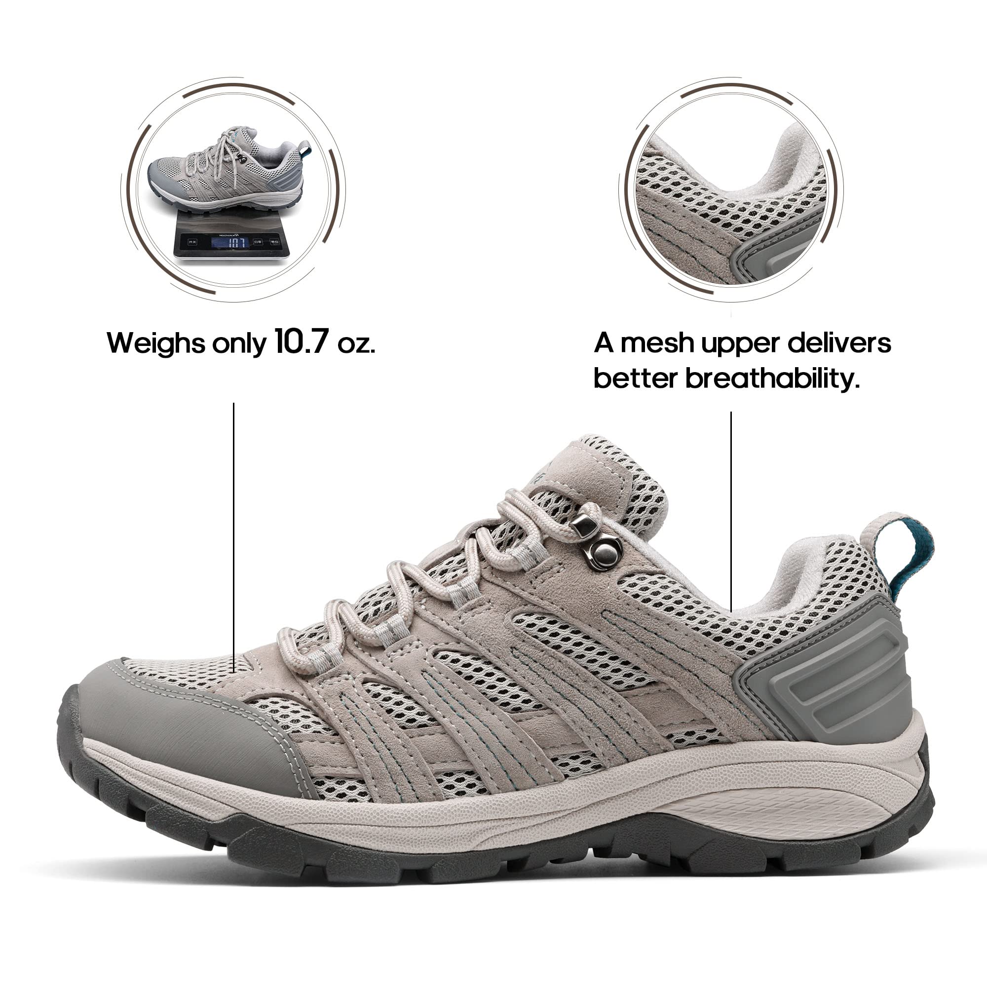 NORTIV 8 Women's Hiking Shoes Lightweight Breathable Mesh Walking Sneakers Outdoor Work Shoes Light Grey 8 M US SNHS222W