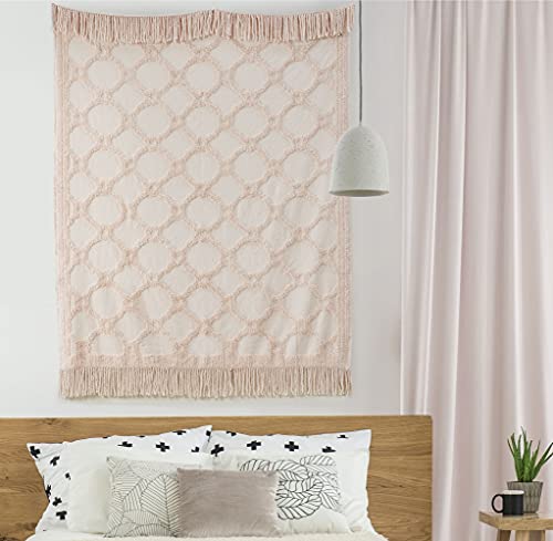 Madison Park Brianne 100% Cotton Tufted Chenille Design with Fringe Tassel Luxury Elegant Chic Lightweight, Breathable Cover, Luxe Cottage Room DƩcor Summer Blanket, 50" x 60", Blush Ogee