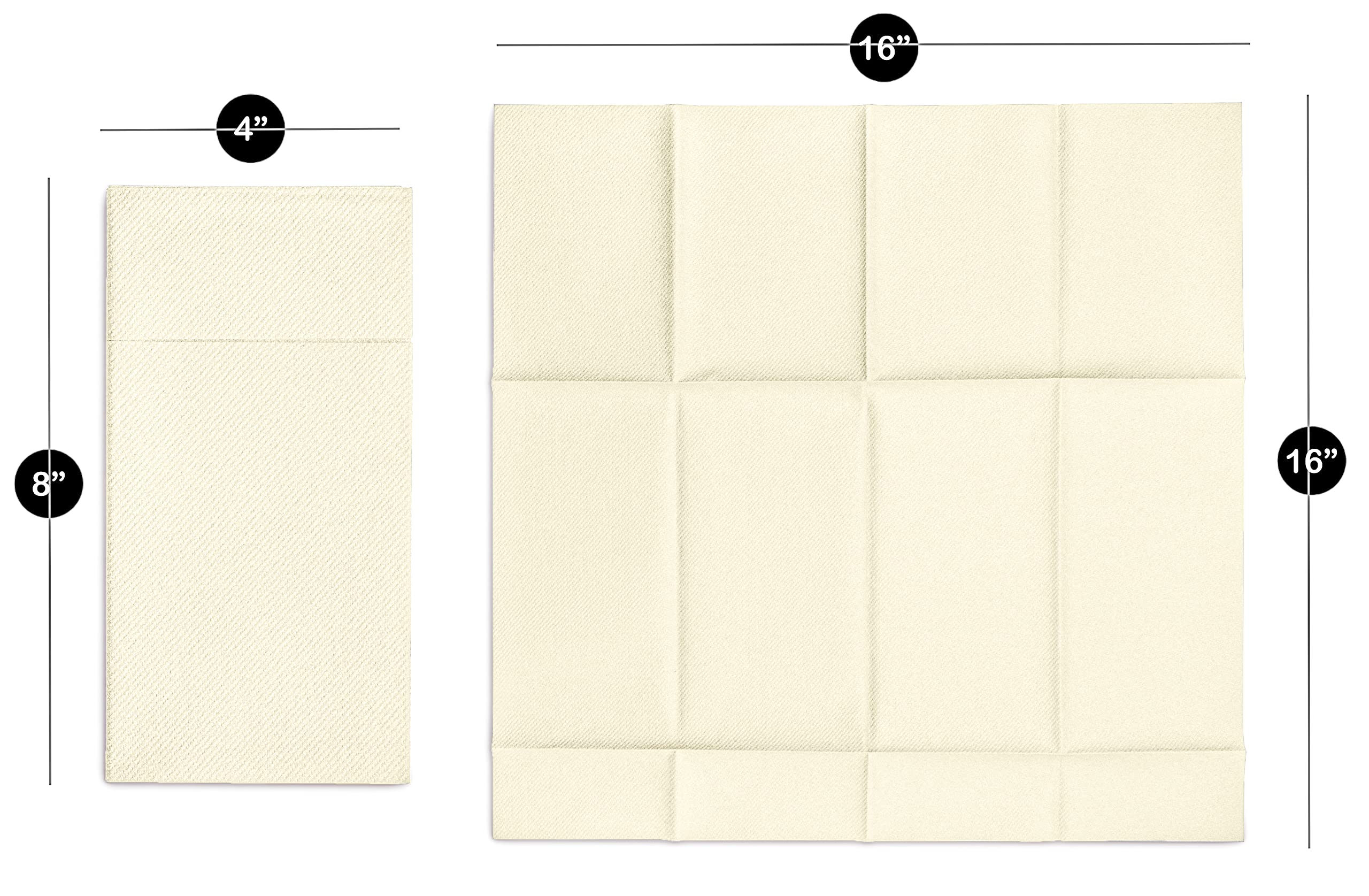 50-Pack Disposable Linen-Feel Dinner Napkins with Built-in Flatware Pocket, CREAM Prefolded Cloth Like Paper Napkins For Dinner, Wedding Or Party [Silverware NOT Included]