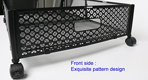 WenkeDigi Under-Bed Storage Organizer Foldable Metal Mesh Under-Bed Containers Bin With Rolling Wheels and Dust Proof Fabric Storage Bag, 2 Pack Black