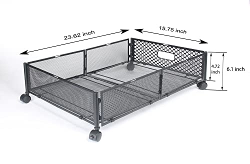 WenkeDigi Under-Bed Storage Organizer Foldable Metal Mesh Under-Bed Containers Bin With Rolling Wheels and Dust Proof Fabric Storage Bag, 2 Pack Black