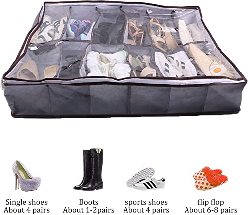 A set of 2, with lid, strong box strap/strong zipper and handle, bed bottom storage bag storage bag, transparent folding bed under shoe cabinet storage solution, a total of 24 pairs of shoes can be stored