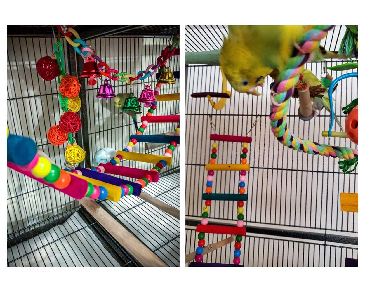 DS. DISTINCTIVE STYLE Bird Ladder Toys Coloured Flexible Parrot Swing Bridge Wooden Cockatiel Cage Hanging Climbing Ladder (39 in (16 Steps))
