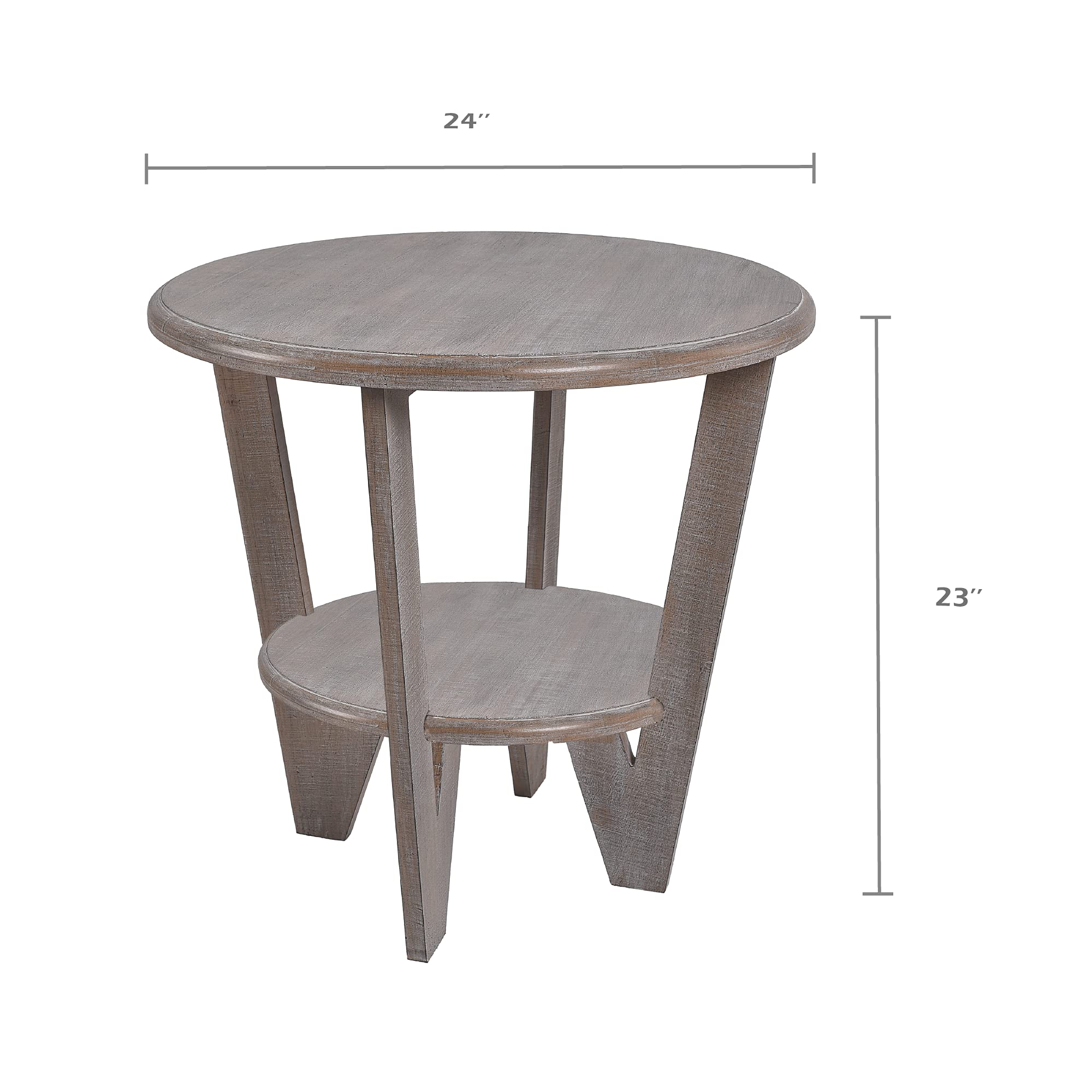 LONYKE Round Farmhouse End Table with Storage Shelf,French Country Grey Accent Table, Dinning or Living Room, Small Spaces, Modern, Vintage Grey Finish