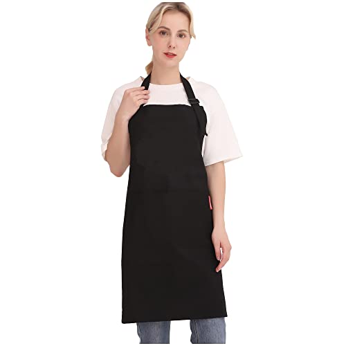 APRONPANDA Chef Apron for Men Women with 2 Pockets,100% Cotton Kitchen Cooking BBQ Apron with Adjustable Neck,Unisex Black Apron