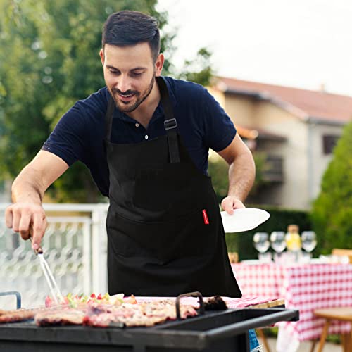 APRONPANDA Chef Apron for Men Women with 2 Pockets,100% Cotton Kitchen Cooking BBQ Apron with Adjustable Neck,Unisex Black Apron