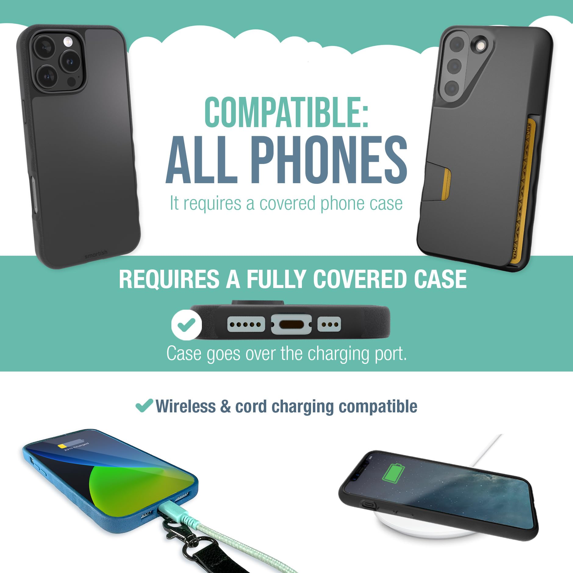 Smartish Phone Lanyard - Case Clinger - Universal iPhone Holder with Detachable Crossbody Shoulder Neck Strap Compatible with All Phone Cases - Adjustable Black Vegan Leather