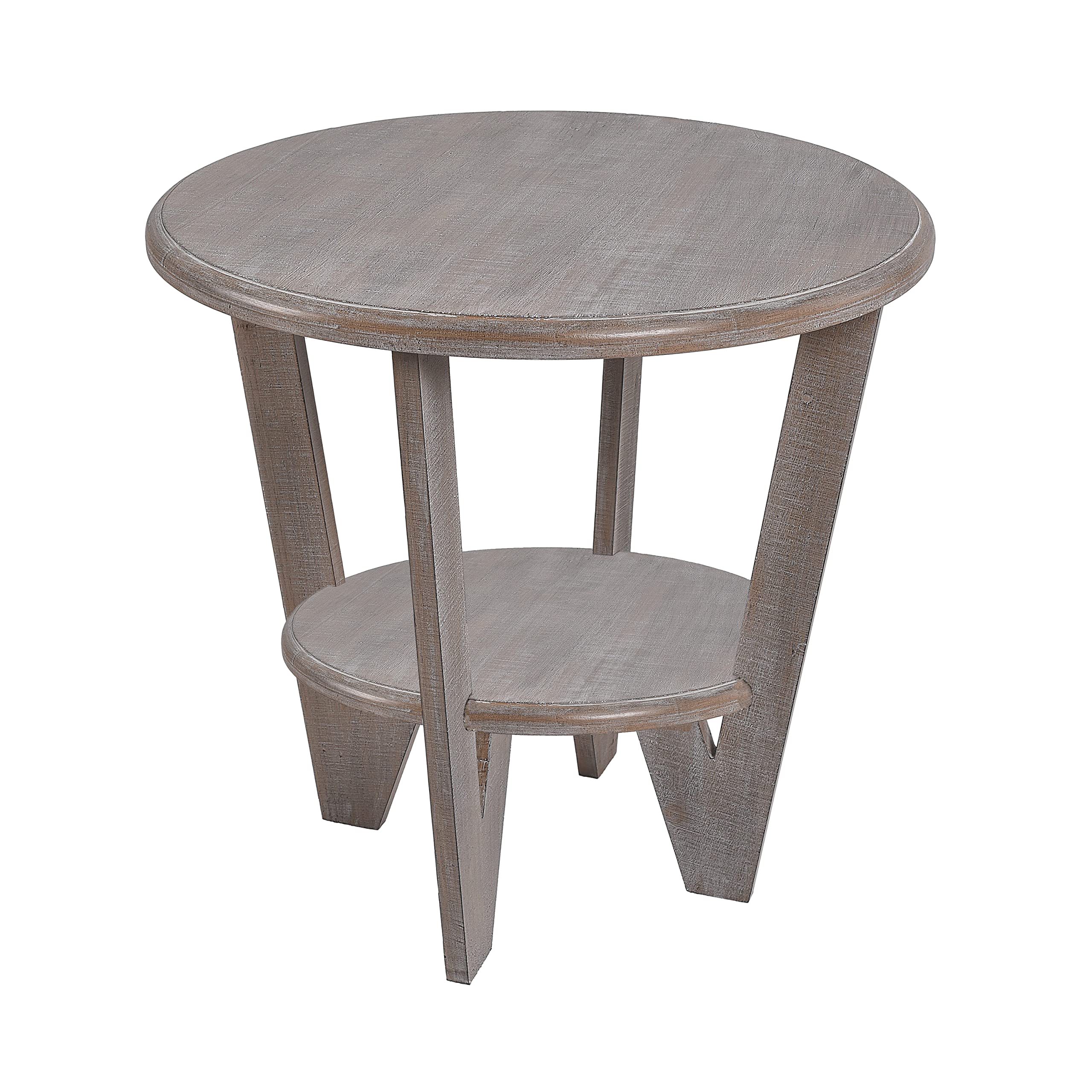LONYKE Round Farmhouse End Table with Storage Shelf,French Country Grey Accent Table, Dinning or Living Room, Small Spaces, Modern, Vintage Grey Finish