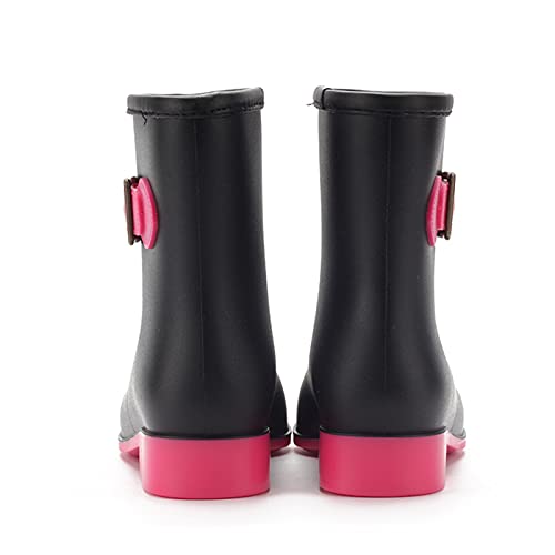 Toe Boots Women Low-Heeled Middle Shoe Rain Buckle Waterproof Round Women's Rain Shoes Craftsmen Work Boots Mens (Hot Pink, 9)