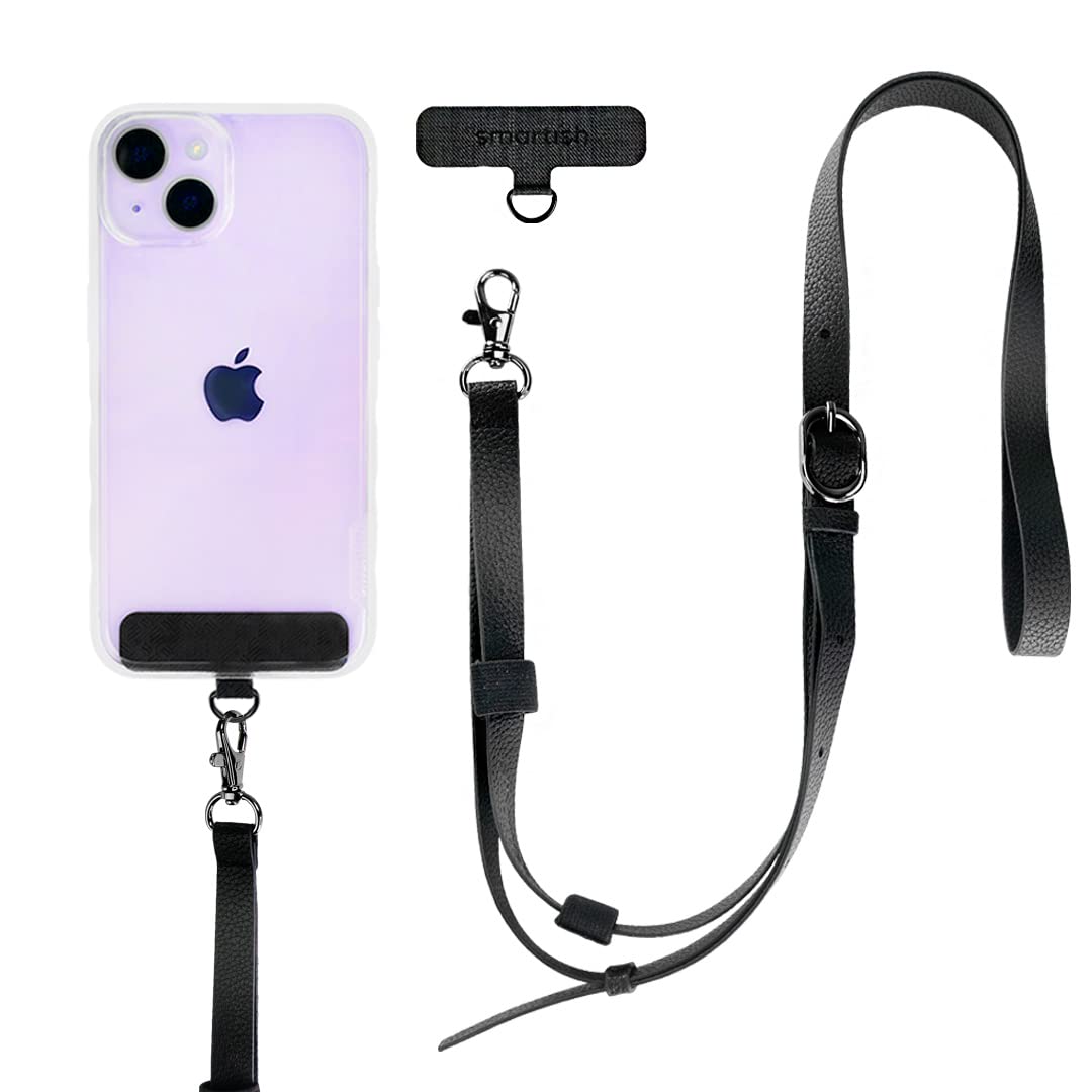 Smartish Phone Lanyard - Case Clinger - Universal iPhone Holder with Detachable Crossbody Shoulder Neck Strap Compatible with All Phone Cases - Adjustable Black Vegan Leather