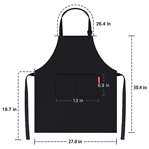 APRONPANDA Chef Apron for Men Women with 2 Pockets,100% Cotton Kitchen Cooking BBQ Apron with Adjustable Neck,Unisex Black Apron
