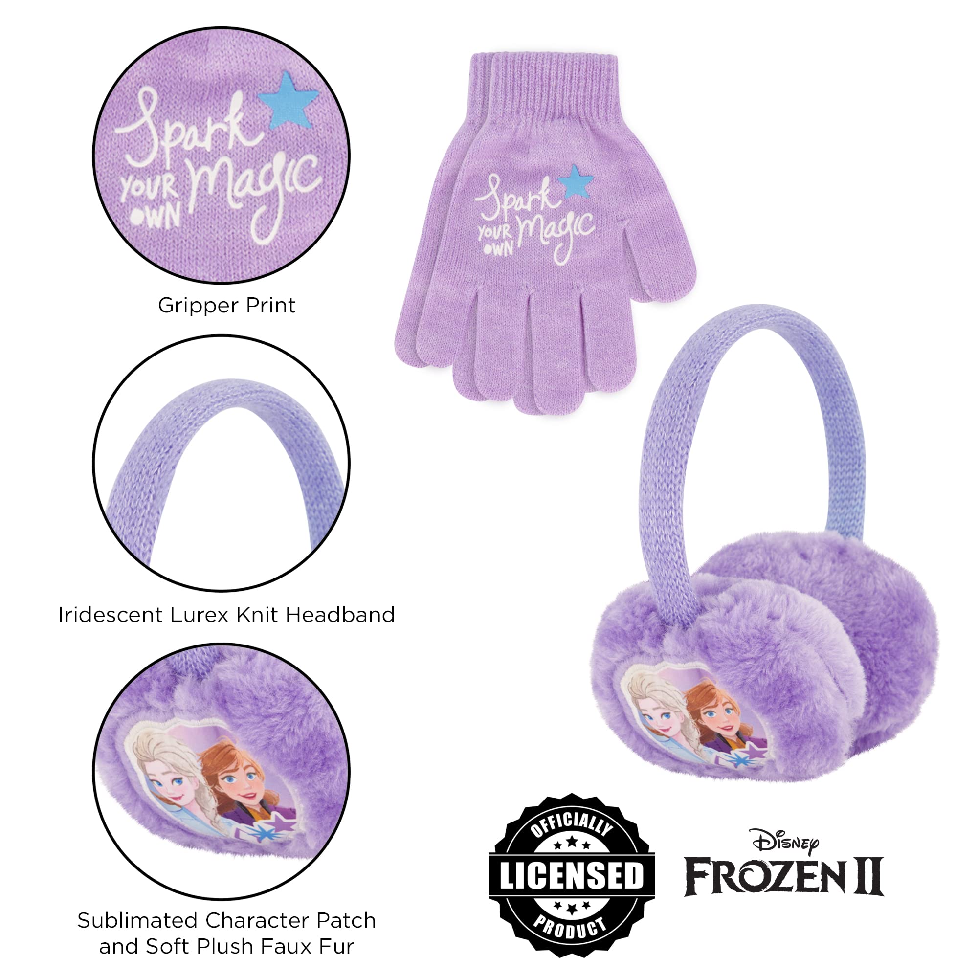 Disney Girls' Winter Hat, Earmuffs and Kids Gloves Set, Frozen for Ages, Age 4-7