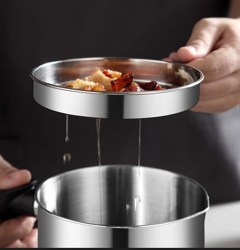 Tellshun Bacon Grease Container with Strainer 1.3 L / 44 oz Stainless Steel Cooking Oil Keeper with Lid and Tray Easy-Grip Handle Suitable for Storing Frying Oil and Cooking Grease (1.3, Silver)