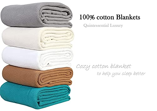 Cotton Throw Blanket Queen Size for Bed - Diamond Weave Blankets, Teal Soft Lightweight Woven Throw Blankets for Couch Bed Sofa Travel 100% Cotton Blankets & Throws - 90x90 inches