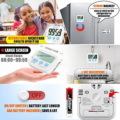 Timer, Timer for Kids, Kitchen Timer, Digital Timer for Cooking, Egg Timer, Magnetic Desk Timers for Teacher, Classroom, Toothbrush, Exercise, Bathroom, Oven, Baking, Table, Productivity - 2 Pack