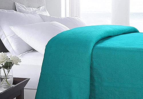 Cotton Throw Blanket Queen Size for Bed - Diamond Weave Blankets, Teal Soft Lightweight Woven Throw Blankets for Couch Bed Sofa Travel 100% Cotton Blankets & Throws - 90x90 inches
