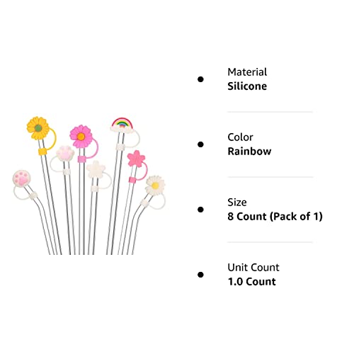 8 Pieces Silicone Straw Tips Cover Reusable Drinking Straw Lids Sunflower Cherry Blossom Rainbow Cat Paw Straw Cap Cover for 6-8 mm Straws Anti-dust Straw Tips Plugs