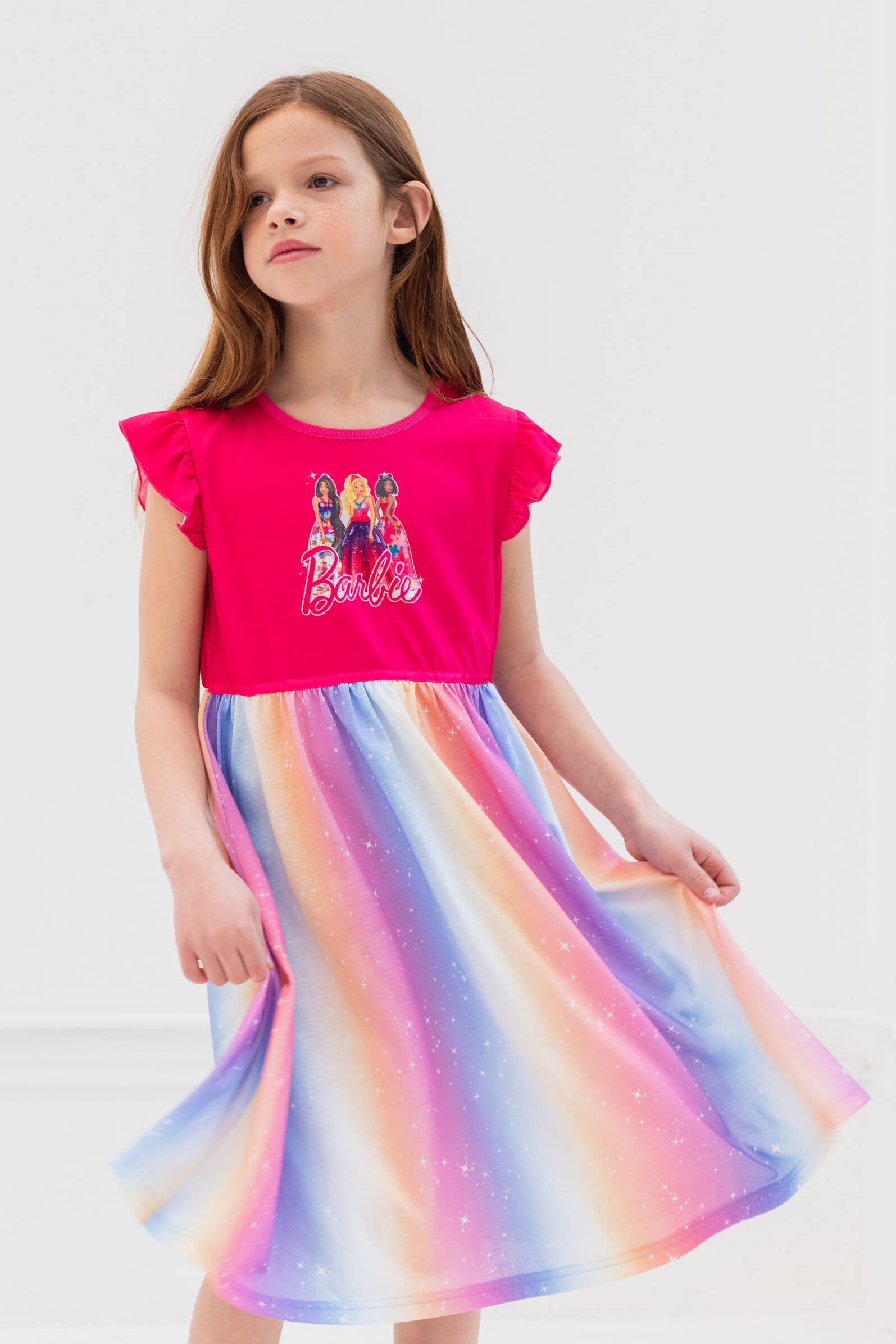 Barbie Little Girls Nightgown Pajamas Pink 7-8