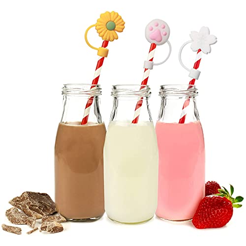 8 Pieces Silicone Straw Tips Cover Reusable Drinking Straw Lids Sunflower Cherry Blossom Rainbow Cat Paw Straw Cap Cover for 6-8 mm Straws Anti-dust Straw Tips Plugs