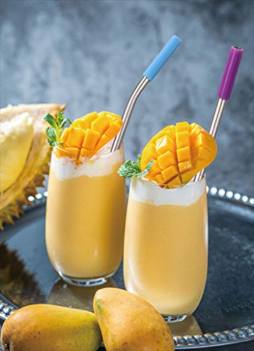 Reusable Smoothie Straws and Milkshake Straws with Silicone Tips , 9mm/0.35" Stainless Steel Wide Straws, Hiware 6 Pack 10" Metal Straws for Smoothies, Milkshakes, Jumbo Drinks with 2 Cleaning Brushes