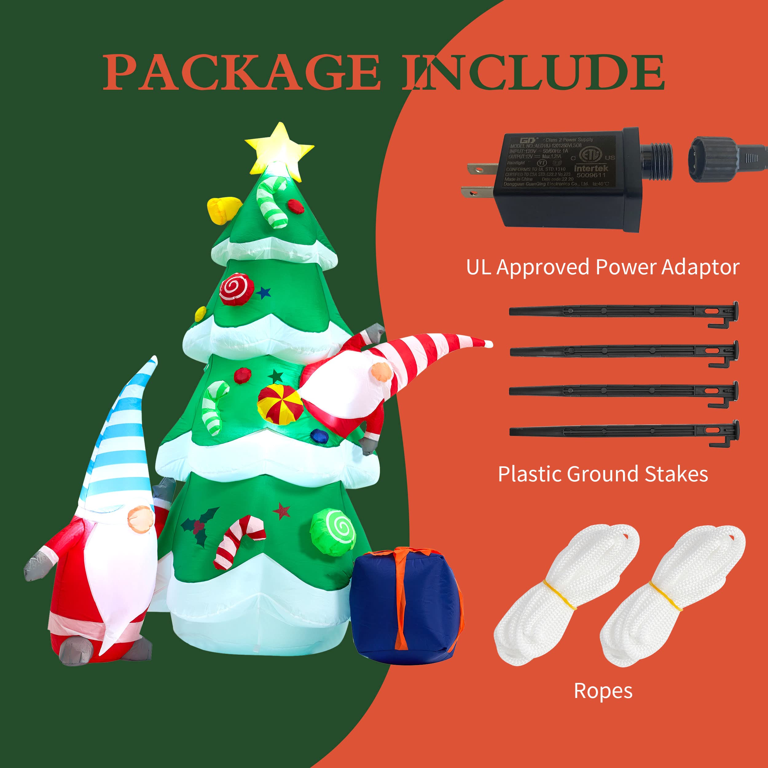 SUNGIFT Christmas Inflatable Tree, 7 FT Giant Lighted Christmas Blow Up Santa Claus with Gift Box for Indoor Outdoor Yard Garden Xmas Inflatables Party Decorations