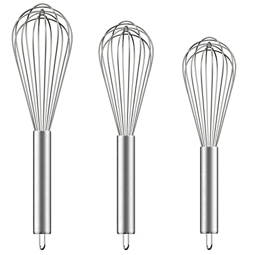 Ouddy Stainless Steel Whisk Set 8"+10"+12", Kitchen Whisk Balloon Whisks for Cooking Egg Beater Wire Wisk Wisking Tool for Blending Whisking Beating Stirring Baking