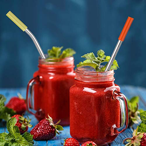 Reusable Smoothie Straws and Milkshake Straws with Silicone Tips , 9mm/0.35" Stainless Steel Wide Straws, Hiware 6 Pack 10" Metal Straws for Smoothies, Milkshakes, Jumbo Drinks with 2 Cleaning Brushes