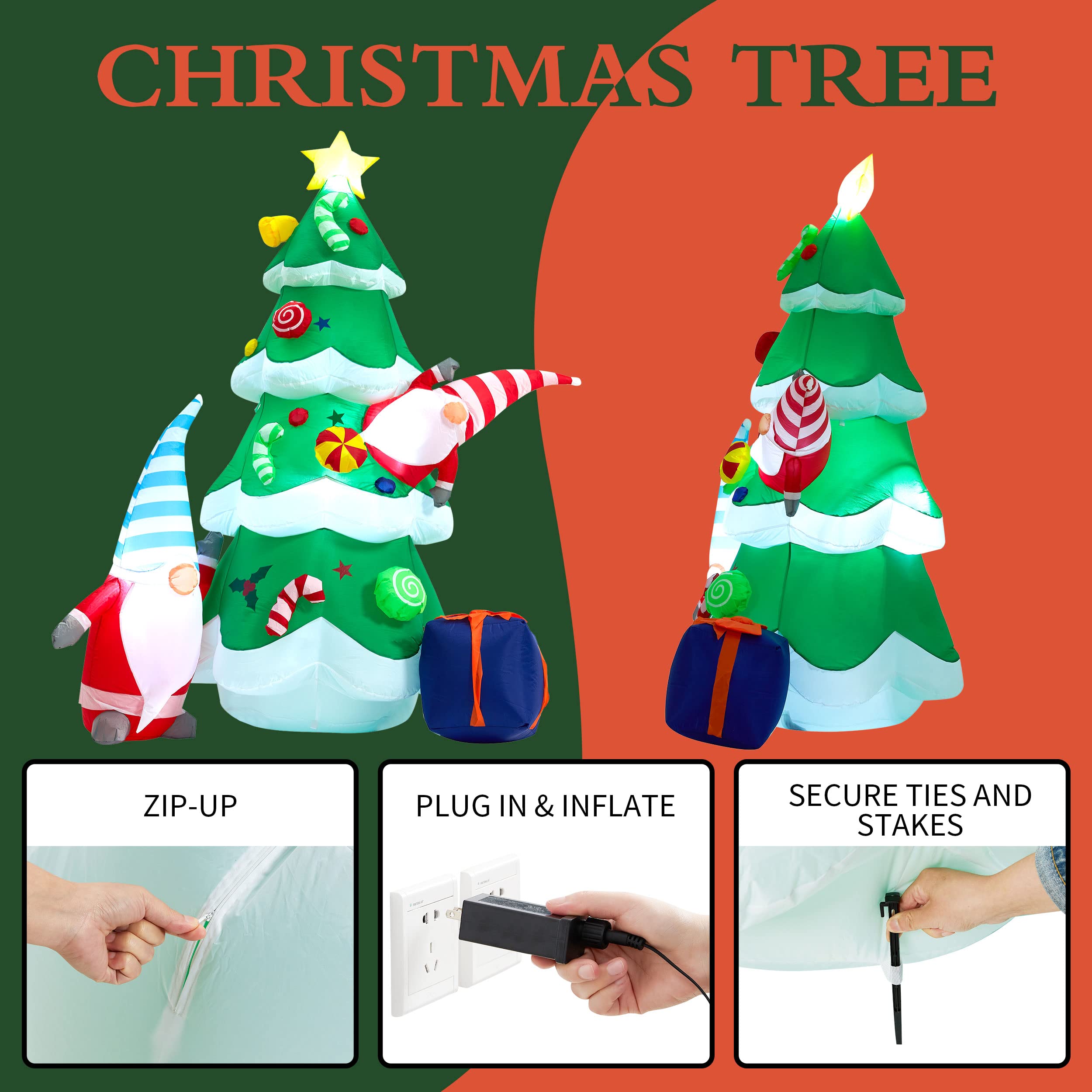 SUNGIFT Christmas Inflatable Tree, 7 FT Giant Lighted Christmas Blow Up Santa Claus with Gift Box for Indoor Outdoor Yard Garden Xmas Inflatables Party Decorations