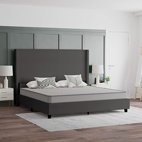 EMMA + OLIVER Asteria Premium Comfort 6" King Size Medium Firm Hybrid Innerspring Mattress in a Box with Knitted Fabric Top and CertiPUR-US Certified Foam