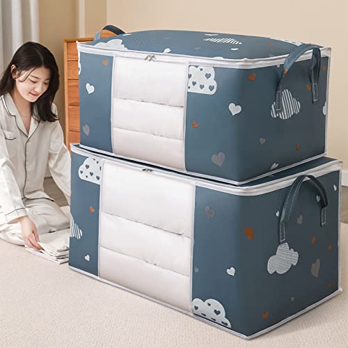 Comforter Storage Bag, Foldable Large Storage Bags, Folding Organizer Bag, Large Collapsible Organizers, 24"x16"x12" for Comforters Pillows Blankets Bedding Quilt Duvet with Clear Window & Handles (L)