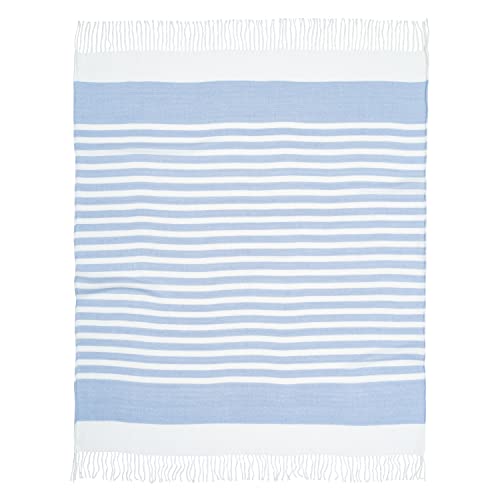Striped Throw Blanket - Farmhouse Style Throws with Cabana Stripe Coastal Beach Pattern - Soft Light Woven Blankets with Stripes for Sofa, Bed, Outdoor, Patio - 50 x 60 in. (Light Blue)