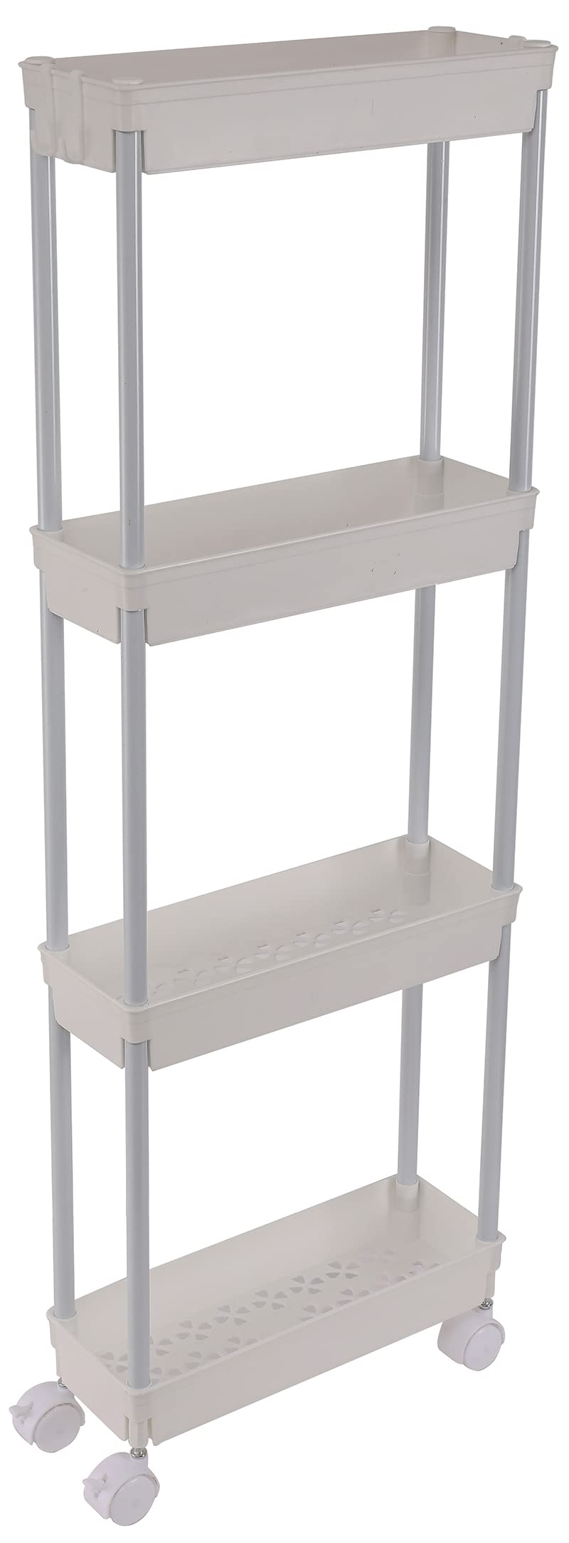 Sooyee 4 Tier Slim Storage Cart Mobile Shelving Unit Organizer Slide Out Storage Rolling Utility Cart Tower Rack for Kitchen Bathroom Laundry Narrow Places, Plastic & Stainless Steel,White