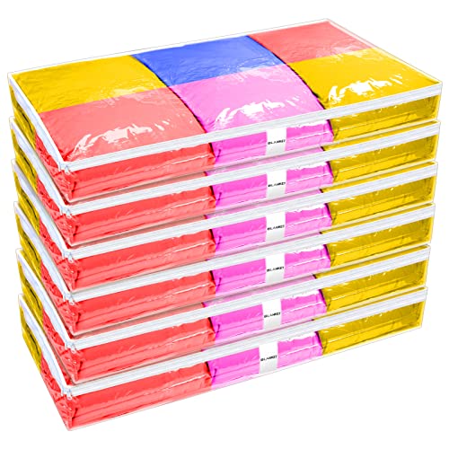 6 Pieces Clear Zippered Storage Bags Underbed Containers 70L Clothes Sweater Sheet Bags Wrapping Paper Bags PVC Transparent Toy Closet Drawer with Handles for Linen Bedding Comforters Blanket Pillow