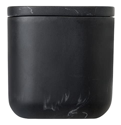 Vigar Zense Collection Black Marble Square Toiletries Container Box with Lid, Holder for Cotton Balls and Hair Accessories, for Modern Luxury Bathroom and Bedroom, Fine Polyresin Stone