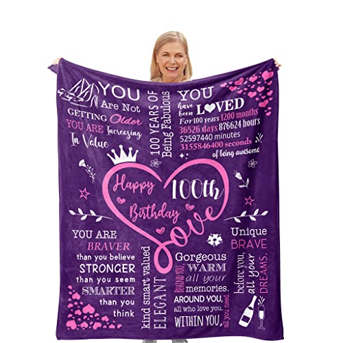 Omokil 100th Birthday Gifts for Women, Gift for 100 Year Old Female,100 Birthday Decorations, 100th Birthday Gifts Ideas for Grandma, Mom, Friend, Sister, Wife, Aunt, Coworker Blanket (50" X 60")