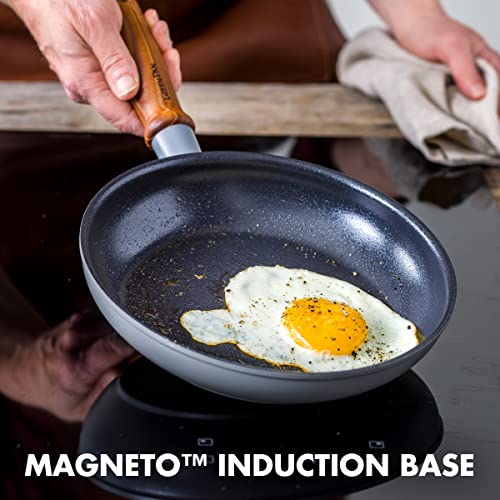 GreenPan Mayflower Pro Hard Anodized Healthy Ceramic Nonstick, 1QT Saucepan Pot, Vintage Wood Handle, PFAS-Free, Induction, Charcoal Gray