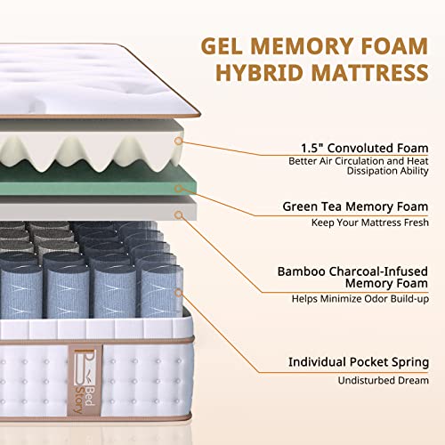 BedStory 10" Hybrid Twin Mattress in a Box, Gel Memory Foam Mattress with Pocket Spring, Medium Firm Mattress with Dual Brim Design for Supportive&Pressure Relieving&Motion Isolated Sleep, Made in USA