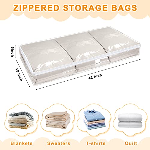 6 Pieces Clear Zippered Storage Bags Underbed Containers 70L Clothes Sweater Sheet Bags Wrapping Paper Bags PVC Transparent Toy Closet Drawer with Handles for Linen Bedding Comforters Blanket Pillow