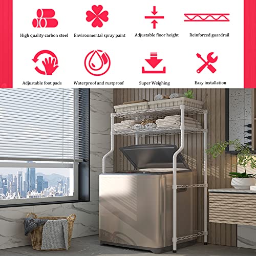 BKGDO Washer Storage Frames Floor Standing for Over Toilet,Round Tube Iron Tube Frame Washinghine Rack,Adjustable Partition Waterproof Washinghine Rack Bathroom Storage/Black