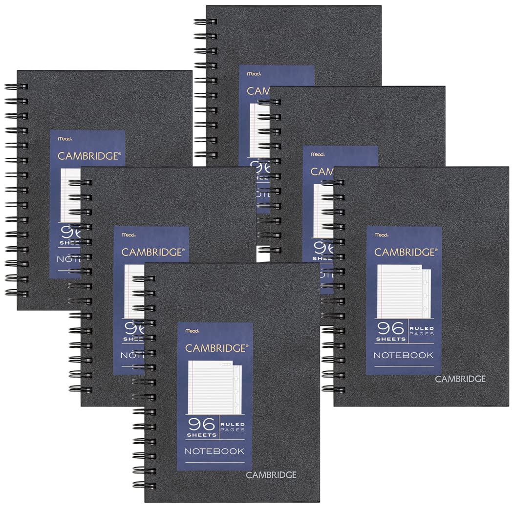 Cambridge Limited Notebook - 6 Pack of Hardcover Spiral Notebook for Business - Legal Ruled Lines - 5" X 8" Page Size - 96 Sheets for Women & Men