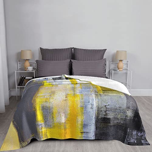 Yellow Abstract Soft Flannel Fleece Blanket Breathable Throw Blanket Halloween Chirstmas Days Rustic Cozy Blanket for Couch Sofa Bed Living Room Suitable for All Season 50x60 inch